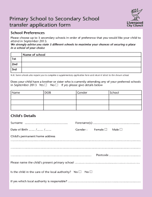 Fillable Online rudstonprimary co Primary School to Secondary School ...