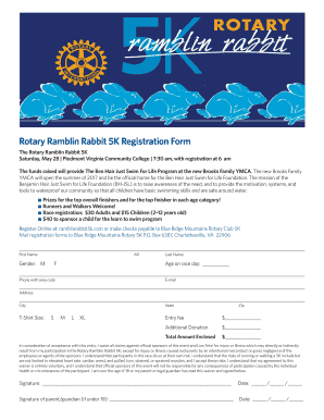 Fillable Online Rotary Ramblin Rabbit 5K Registration Form Fax Email ...