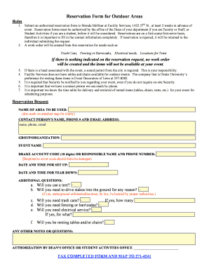 Fillable Online Reservation Form for Outdoor Areas Fax Email Print ...