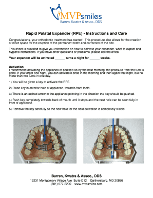 Fillable Online Rapid Palatal Expander (RPE) - Instructions and Care ...