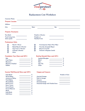 Fillable Online Replacement Cost Worksheet - Real Protect Fax Email ...