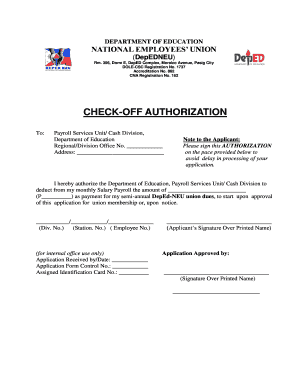 Fillable Online Check-off authorization - DepED NATIONAL EMPLOYEES ...