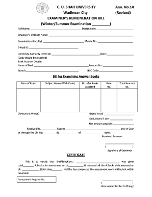 Fillable Online cushahuniversity ac Answer Book Assessment Bill Ann No ...