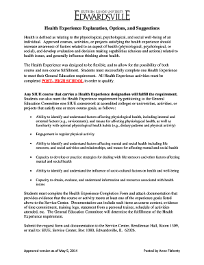 Fillable Online siue Options for the bHealthb Experience - siue Fax ...