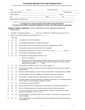 Fillable Online Fannie Mae Attached PUD Project Questionnaire ...