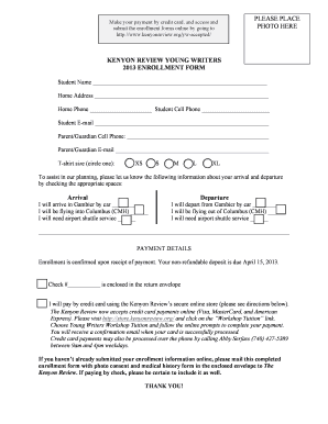 Fillable Online kenyonreview 12 Enrollment Form - The Kenyon Review Fax Email Print - pdfFiller