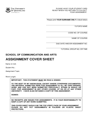 Fillable Online ASSIGNMENT COVER SHEET - School of Communication and ...