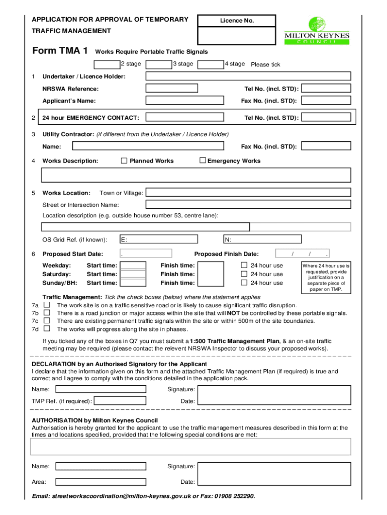 Fillable Online Traffic Signal Form TMA1.xls Fax Email Print - pdfFiller