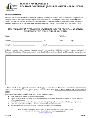 Fillable Online frc BOARD OF GOVERNORS (BOG) FEE WAIVER APPEAL FORM Fax ...