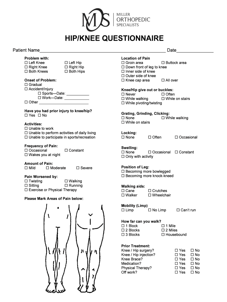 Fillable Online HIPKNEE QUESTIONNAIRE - bmillerorthobbcomb Fax Email ...