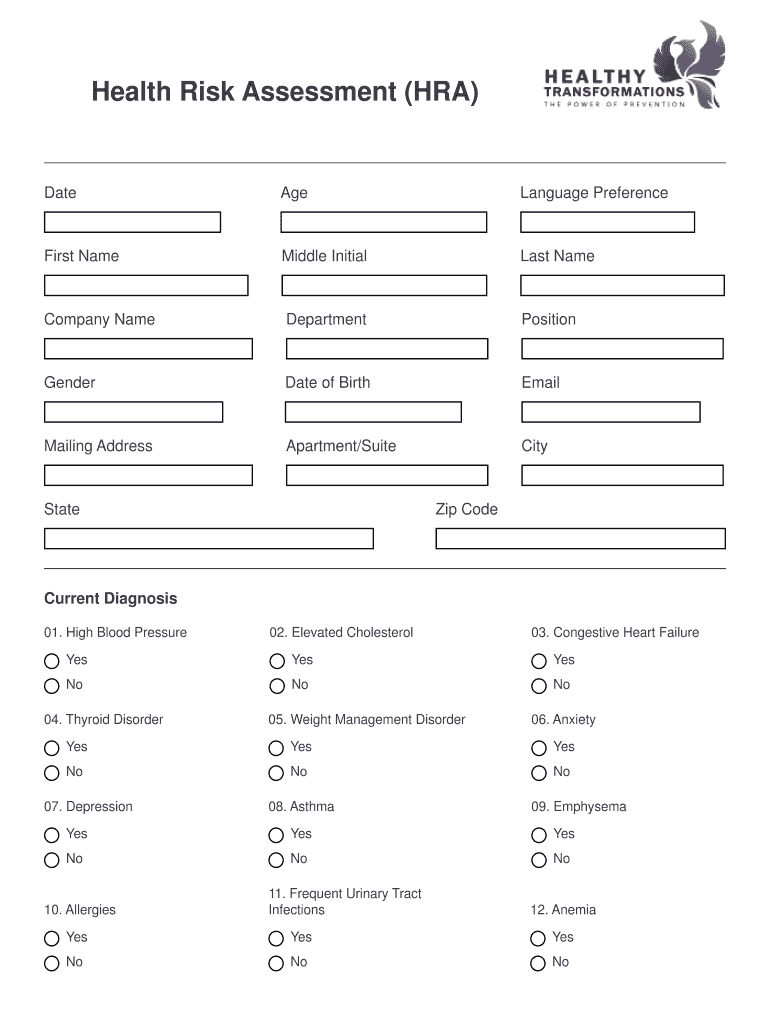 Fillable Online Health Risk Assessment HRA Fax Email Print - pdfFiller