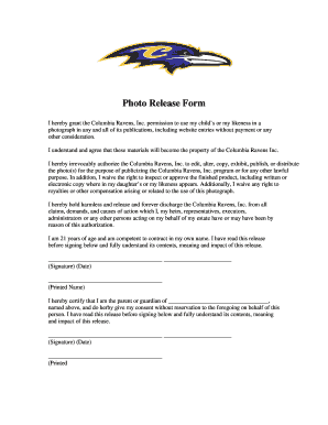 Fillable Online Photo Release Form - Columbia Ravens Basketball Fax ...