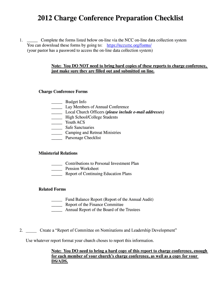 Fillable Online capitaldistrictnc 2012 Charge Conference Preparation ...