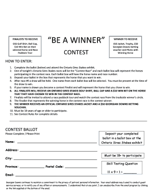 Fillable Online FINALISTS TO RECEIVE BE A WINNER - Georgian Downs Fax ...