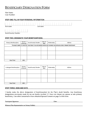 Fillable Online BENEFICIARY DESIGNATION FORM - Steinhorn Fax Email Print - pdfFiller