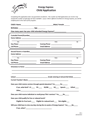 Fillable Online energyexpress ext wvu BChild Applicationb - Energy ...