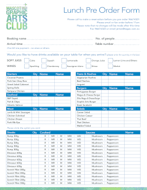 Fillable Online Lunch Pre Order Form - bSSGACb Fax Email Print - pdfFiller