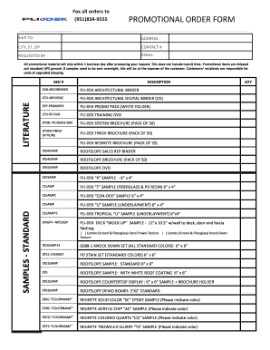 Fillable Online Fax all orders to 951834-9555 PROMOTIONAL ORDER FORM ...