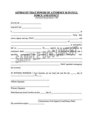Fillable Online AFFIDAVIT THAT POWER OF ATTORNEY IS IN FULL Fax Email ...