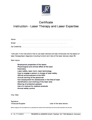 Fillable Online Certificate Instruction - Laser Therapy and Laser ...