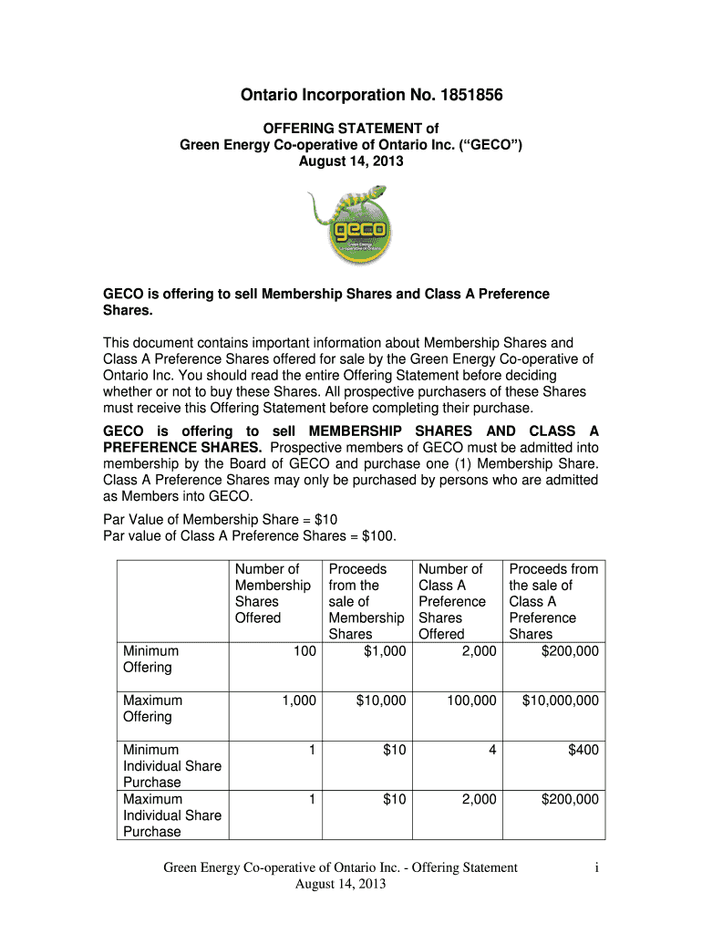 Fillable Online geco Receipted Offering Statement - GECO Fax Email ...