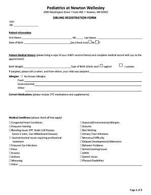 Fillable Online Sibling form - Pediatrics at Newton Wellesley Fax Email ...