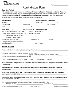 Fillable Online Adult History Form ...
