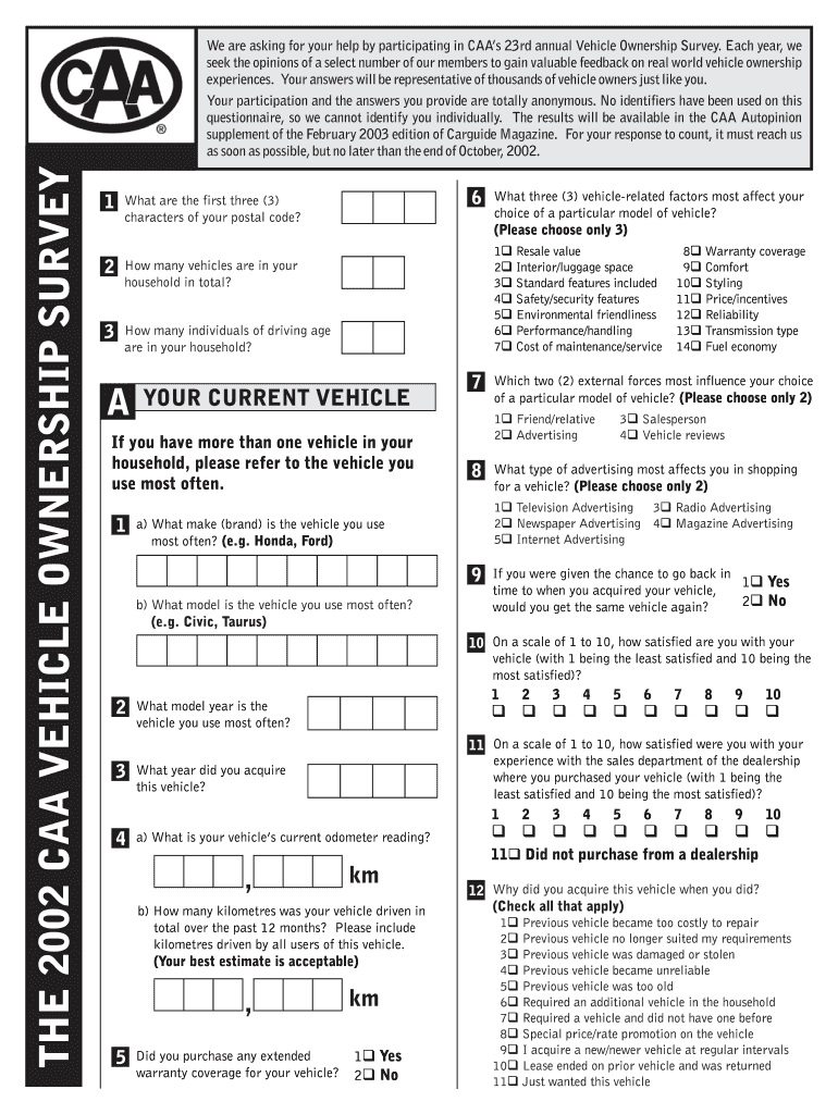 Fillable Online 2002 CAA Vehicle Ownership Su... - DesRosiers ...