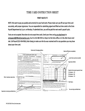 Fillable Online TIME CARD INSTRUCTION SHEET Fax Email Print - pdfFiller
