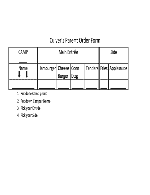 Fillable Online Culvers Parent Order Form - mountain-kidscom Fax Email Print - pdfFiller