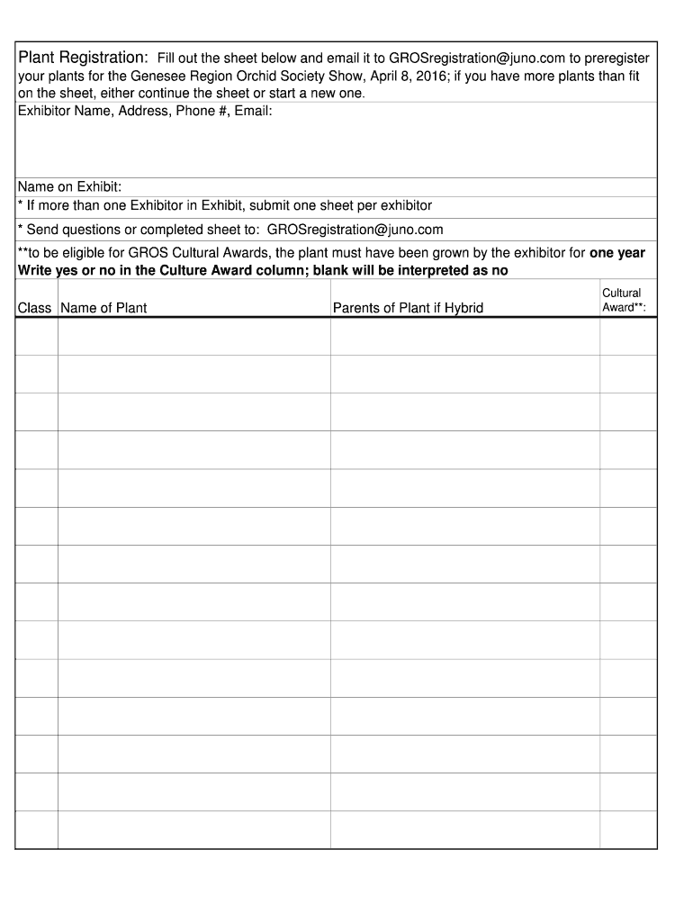 Fillable Online geneseeorchid Plant Registration - geneseeorchidorg Fax ...