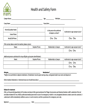 Fillable Online Health and Safety Form - Phipps Conservatory Fax Email ...