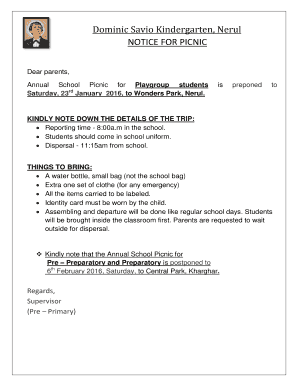 Notice For School Picnic - Fill Online, Printable, Fillable, Blank ...
