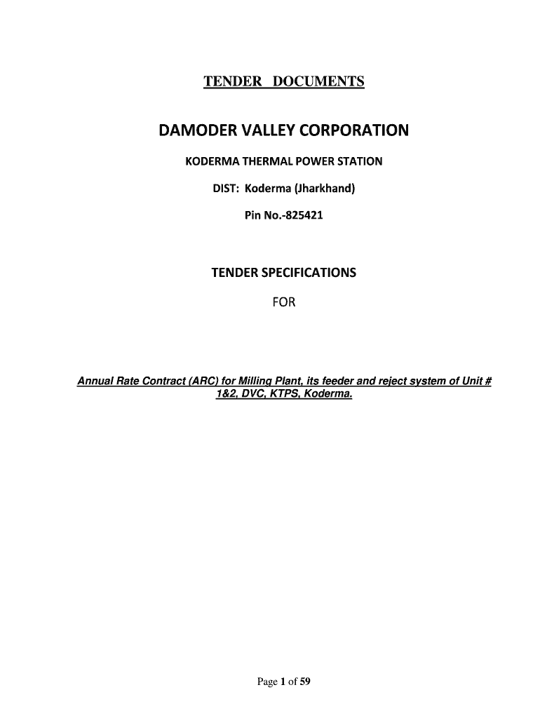 Fillable Online tender dvc gov KODERMA THERMAL POWER STATION - tender ...