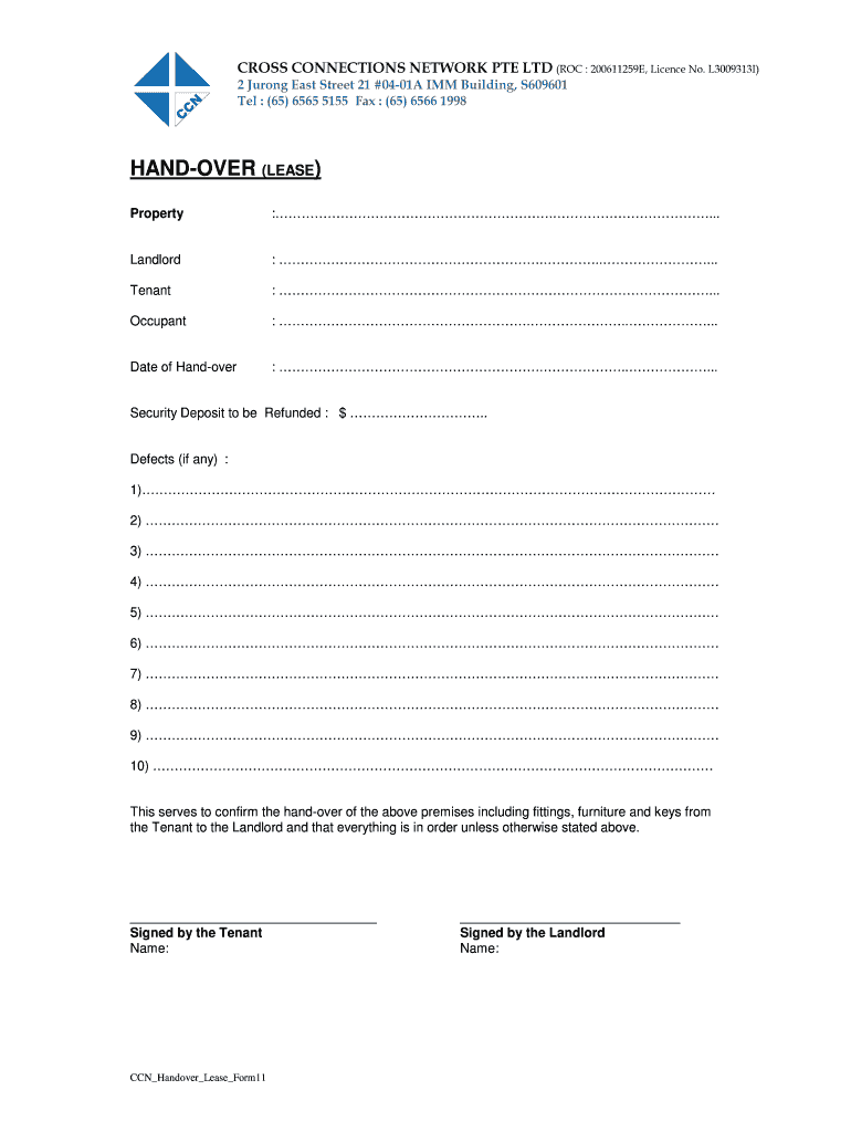 Fillable Online HandOver Lease Form11 Cross - CCN Realty Fax Email ...