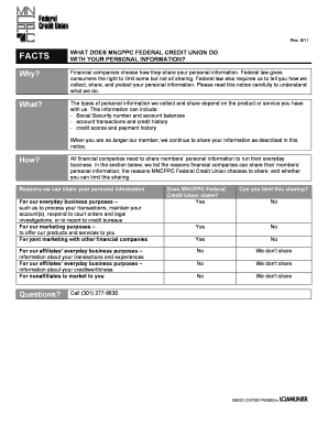 Fillable Online FACTS WHAT DOES MNCPPC FEDERAL CREDIT UNION DO WITH ...