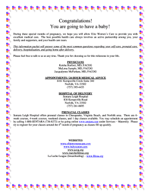 Fillable Online During these special months of pregnancy, we hope you ...