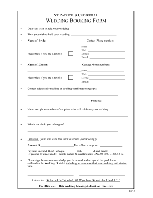 Fillable Online stpatricks org ST PATRICK S CATHEDRAL WEDDING BOOKING ...