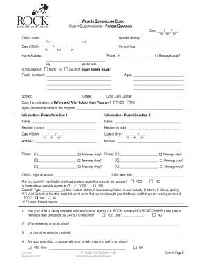 Fillable Online rockonline CLN 008b walk-in parent questionnaire ...