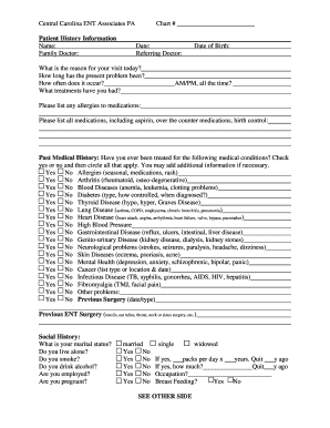 Fillable Online Medical History Form - Central Carolina ENT Fax Email ...