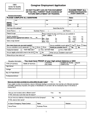 Fillable Online cqes BCQESb Caregiver Employment Application - cqes Fax ...