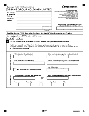 Fillable Online Tax File Number TFN Australian Business Number ABN or ...