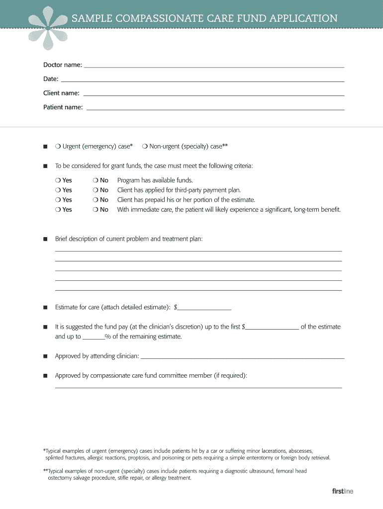 Fillable Online SAMPLE COMPASSIONATE CARE FUND APPLICATION Fax Email ...