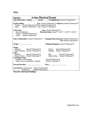 Fillable Online Avian physical exam form 2 Fax Email Print - pdfFiller