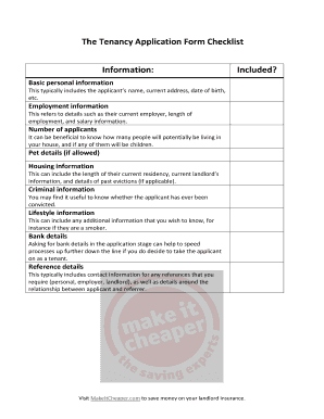 Fillable Online The Tenancy Application Form Checklist Information ...