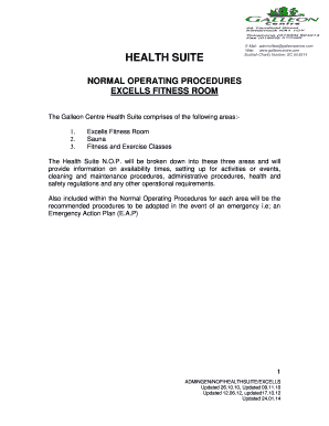 Fillable Online NORMAL OPERATING PROCEDURES EXCELLS FITNESS ROOM Fax ...