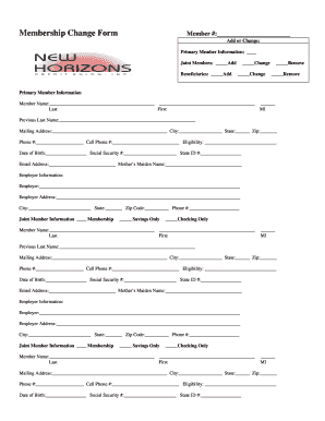 Fillable Online Membership Change Form - New Horizons Credit Union Fax ...