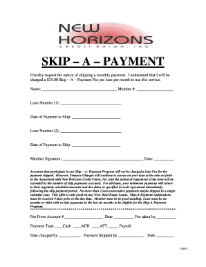 Fillable Online A Skip-A-Payment Form - New Horizons Credit Union Fax ...