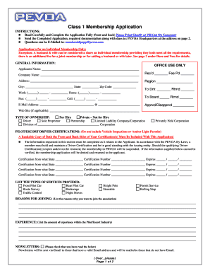 Fillable Online Class 1 Membership Application Rev 020612 - bPEVOAb Fax ...