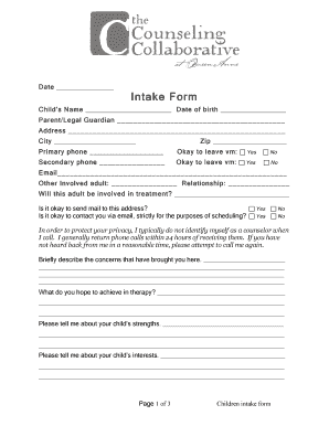 Fillable Online Intake Form - The Counseling Collaborative Fax Email ...